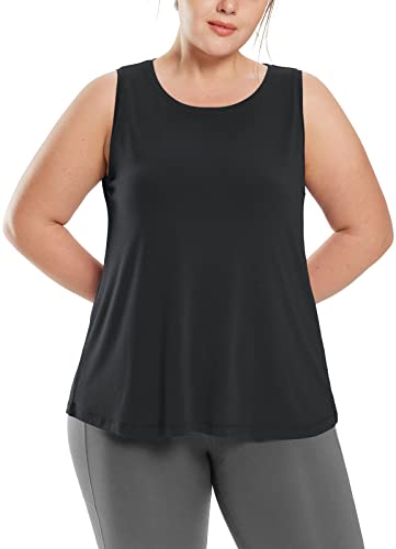 BALEAF Women's Plus Size Workout Tank Tops Loose Fit Sleeveless Athetic Running Exercise Shirts Black XL