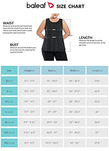 BALEAF Women's Plus Size Workout Tank Tops Loose Fit Sleeveless Athetic Running Exercise Shirts Black XL