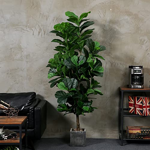 FLOWORLD Fiddle Leaf Fig Tree 6ft Tall Artificial Tree in Plastic Pot Fake Ficus Lyrata Plants with 184 Decorative Fiddle Leaves Faux Fig Trees for Home Office Living Room Decor Indoor Outdoor