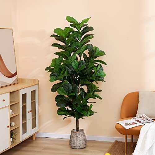 FLOWORLD Fiddle Leaf Fig Tree 6ft Tall Artificial Tree in Plastic Pot Fake Ficus Lyrata Plants with 184 Decorative Fiddle Leaves Faux Fig Trees for Home Office Living Room Decor Indoor Outdoor