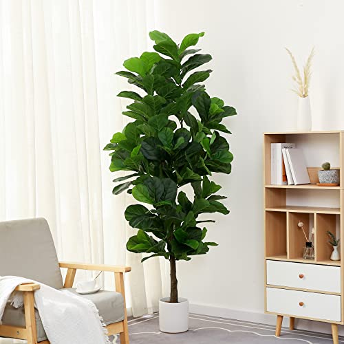 FLOWORLD Fiddle Leaf Fig Tree 6ft Tall Artificial Tree in Plastic Pot Fake Ficus Lyrata Plants with 184 Decorative Fiddle Leaves Faux Fig Trees for Home Office Living Room Decor Indoor Outdoor