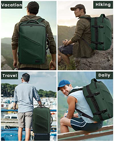 LOVEVOOK Travel Backpack, Extra Large 30-40L Expandable Carry on Backpack Airline Approved, Anti-Theft Waterproof Backpack for Travel, 17 Inch Laptop Backpack with USB Port for Men & Women, Dark Green