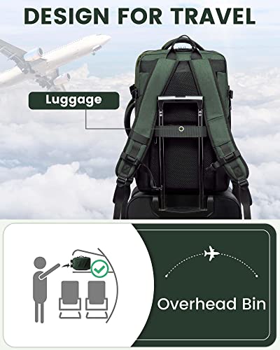 LOVEVOOK Travel Backpack, Extra Large 30-40L Expandable Carry on Backpack Airline Approved, Anti-Theft Waterproof Backpack for Travel, 17 Inch Laptop Backpack with USB Port for Men & Women, Dark Green