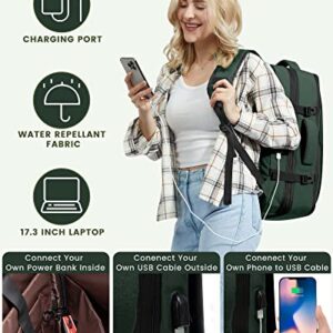 LOVEVOOK Travel Backpack, Extra Large 30-40L Expandable Carry on Backpack Airline Approved, Anti-Theft Waterproof Backpack for Travel, 17 Inch Laptop Backpack with USB Port for Men & Women, Dark Green