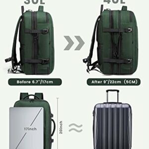 LOVEVOOK Travel Backpack, Extra Large 30-40L Expandable Carry on Backpack Airline Approved, Anti-Theft Waterproof Backpack for Travel, 17 Inch Laptop Backpack with USB Port for Men & Women, Dark Green