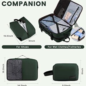 LOVEVOOK Travel Backpack, Extra Large 30-40L Expandable Carry on Backpack Airline Approved, Anti-Theft Waterproof Backpack for Travel, 17 Inch Laptop Backpack with USB Port for Men & Women, Dark Green