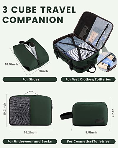 LOVEVOOK Travel Backpack, Extra Large 30-40L Expandable Carry on Backpack Airline Approved, Anti-Theft Waterproof Backpack for Travel, 17 Inch Laptop Backpack with USB Port for Men & Women, Dark Green