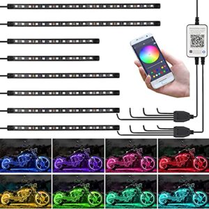 kairiyard 8pcs motorcycle underglow led light kit, app control multicolor motorcycle led light kit music sync rgb strips light waterproof for harley davidson honda kawasaki suzuki