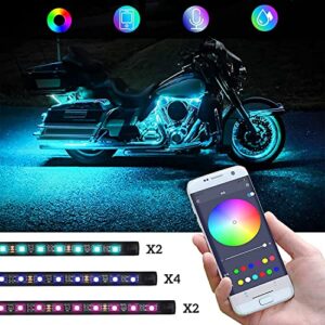 Kairiyard 8PCS Motorcycle Underglow LED Light Kit, App Control Multicolor Motorcycle LED Light Kit Music Sync RGB Strips Light Waterproof for Harley Davidson Honda Kawasaki Suzuki