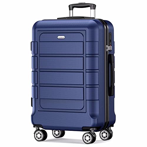 SHOWKOO Luggage PC+ABS Durable Expandable Hardside Suitcase with Double Spinner Wheels TSA Lock 28-Inch, Blue