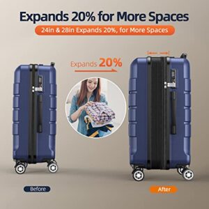 SHOWKOO Luggage PC+ABS Durable Expandable Hardside Suitcase with Double Spinner Wheels TSA Lock 28-Inch, Blue