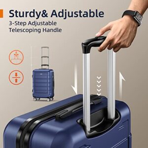 SHOWKOO Luggage PC+ABS Durable Expandable Hardside Suitcase with Double Spinner Wheels TSA Lock 28-Inch, Blue