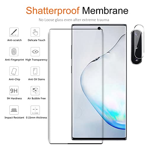 Samsung Galaxy Note 10 Tempered Glass Screen Protector with Camera Lens Protector [3D Curved] [Fingerprint unlock] Clear Full Screen Coverage Protector for Samsung Note 10 6.3 inch [2+2 Pack]