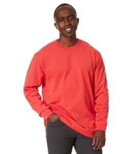 carhartt men's loose fit heavyweight long logo sleeve graphic t-shirt, fire red heather