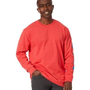 Carhartt Men's Loose Fit Heavyweight Long Logo Sleeve Graphic T-Shirt, Fire Red Heather