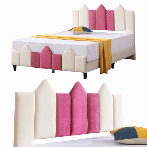 Mixoy Full Size Kids Bed Frames,Upholstered Full Platform Bed Frame for Children with Headboard,Toddler Bed for Girls, Teens,No Box Spring Needed, Easy Assembly(Pink/White,Full)