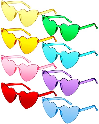 JDHXBMW 8 Pairs Heart Shaped Frameless Glasses Trendy Transparent Candy Color Eyewear for Party Favor