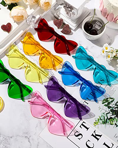 JDHXBMW 8 Pairs Heart Shaped Frameless Glasses Trendy Transparent Candy Color Eyewear for Party Favor