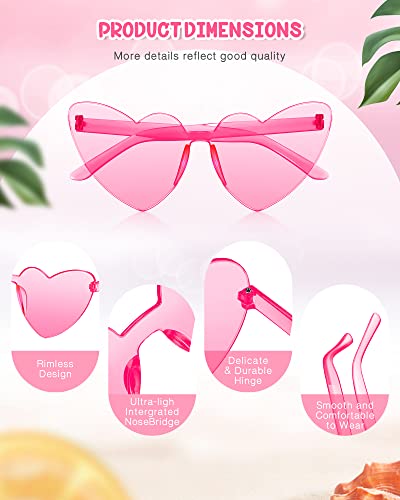 JDHXBMW 8 Pairs Heart Shaped Frameless Glasses Trendy Transparent Candy Color Eyewear for Party Favor