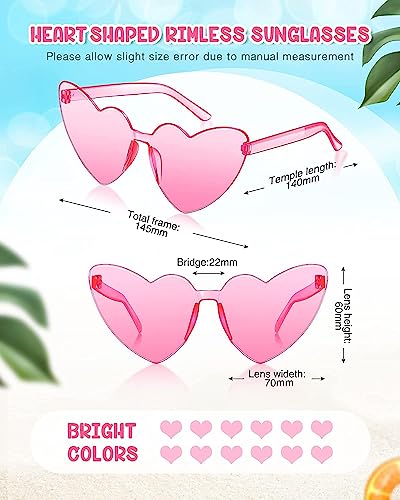 JDHXBMW 8 Pairs Heart Shaped Frameless Glasses Trendy Transparent Candy Color Eyewear for Party Favor