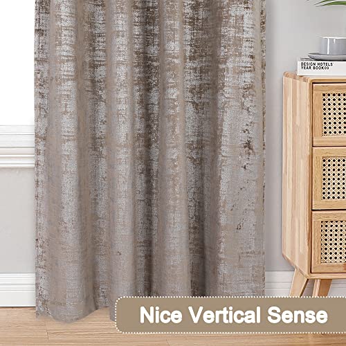 OVZME Taupe Velvet Blackout Curtains for Bedroom with 100% Blackout Liner, Double Layers Full Room Darkening Thermal Insulated Curtains, Soft Luxury Metallic Silver, Top Grommets&Box Pleat, 2x42x84