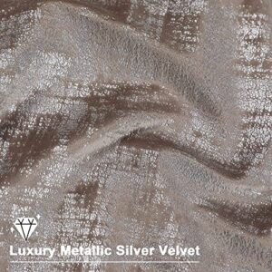 OVZME Taupe Velvet Blackout Curtains for Bedroom with 100% Blackout Liner, Double Layers Full Room Darkening Thermal Insulated Curtains, Soft Luxury Metallic Silver, Top Grommets&Box Pleat, 2x42x84