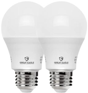 great eagle lighting corporation led a19 light bulb 100w equivalent 1500 lumens 4000k cool white non-dimmable 15-watt ul listed (2 pack)