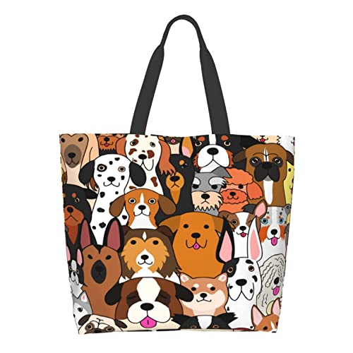 DADABULIU Large Tote Bag Doodle Funny Dog Childish Reusable Grocery Bag With Inner Pocket Shoulder Bags For Women Girl Travel Beach Shopping Work School