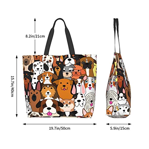 DADABULIU Large Tote Bag Doodle Funny Dog Childish Reusable Grocery Bag With Inner Pocket Shoulder Bags For Women Girl Travel Beach Shopping Work School