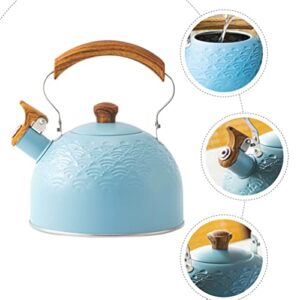 STOBAZA 2.5 Liter Whistling Tea Kettle Whistling Teapot Stainless Steel Tea Pots for Stove Top Whistling Boiling Kettle with Wood Pattern Handle for Tea, Coffee, Milk Tea Pot - Blue