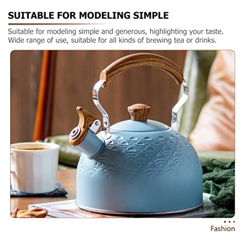 STOBAZA 2.5 Liter Whistling Tea Kettle Whistling Teapot Stainless Steel Tea Pots for Stove Top Whistling Boiling Kettle with Wood Pattern Handle for Tea, Coffee, Milk Tea Pot - Blue