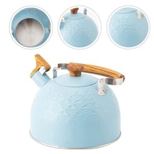 STOBAZA 2.5 Liter Whistling Tea Kettle Whistling Teapot Stainless Steel Tea Pots for Stove Top Whistling Boiling Kettle with Wood Pattern Handle for Tea, Coffee, Milk Tea Pot - Blue