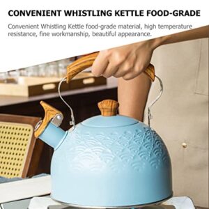 STOBAZA 2.5 Liter Whistling Tea Kettle Whistling Teapot Stainless Steel Tea Pots for Stove Top Whistling Boiling Kettle with Wood Pattern Handle for Tea, Coffee, Milk Tea Pot - Blue