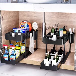 Puricon 2 Pack Clear Lazy Susan Turntable Organizer Bundle with 1 Pack Under Sink Organizers and Storage 2-Tier Double Sliding Pull-Out Drawer