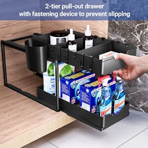 Puricon 2 Pack Clear Lazy Susan Turntable Organizer Bundle with 1 Pack Under Sink Organizers and Storage 2-Tier Double Sliding Pull-Out Drawer