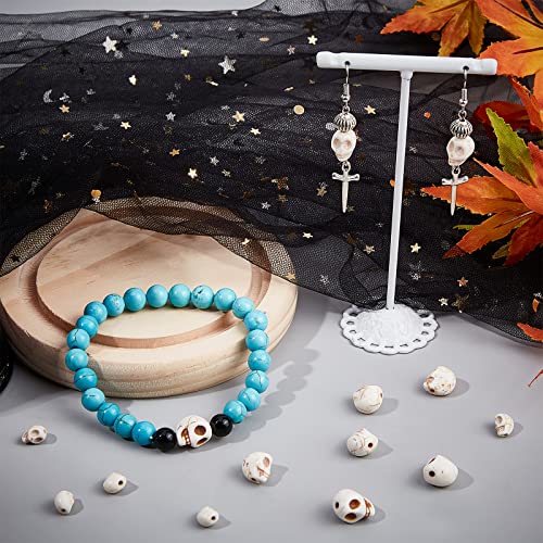 SUNNYCLUE 1 Box 200Pcs 3 Sizes Skull Beads Bulk Skeleton Head Bead Synthetic Turquoise Gemstone Halloween Beads for Jewelry Making Bead Assortment Beading Bracelet Kit White Stone Necklace Supplies