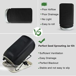 Sprouting Kit, 3PCS Sprouting Jar Kit Sprouts Growing Kit, With 3PCS Sprouting Lids, Blackout Sleeves, Sprouter Stand, Drip Tray and Canning Brush Seed Starter Kit Growing Broccoli, Alfalfa, Mung Bean