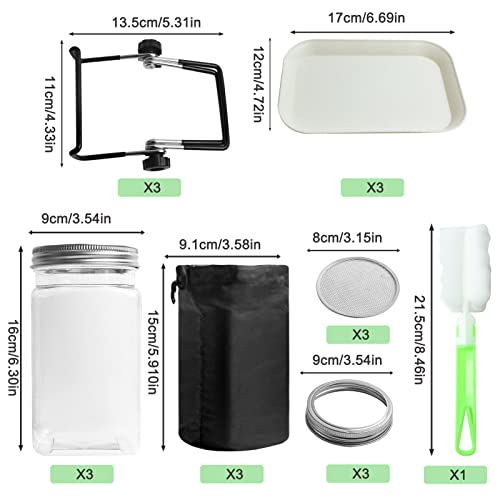 Sprouting Kit, 3PCS Sprouting Jar Kit Sprouts Growing Kit, With 3PCS Sprouting Lids, Blackout Sleeves, Sprouter Stand, Drip Tray and Canning Brush Seed Starter Kit Growing Broccoli, Alfalfa, Mung Bean