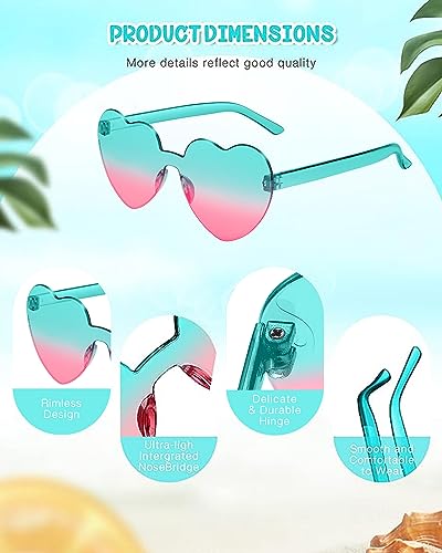 JDHXBMW Heart Sunglasses for Women 4Pairs Heart Shaped Sunglasses Rimless Fun Heart Glasses for Adult Party Favors