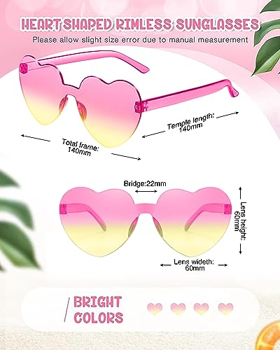 JDHXBMW Heart Sunglasses for Women 4Pairs Heart Shaped Sunglasses Rimless Fun Heart Glasses for Adult Party Favors