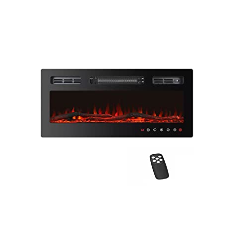 Joytain Electric Fireplace 40 inch Recessed and Wall Mounted, 750w/1500w Thin Wall Fireplace Heater with Timer, Remote Control, Adjustable Flame Colors for Living Room Bedroom, Black