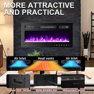 Joytain Electric Fireplace 40 inch Recessed and Wall Mounted, 750w/1500w Thin Wall Fireplace Heater with Timer, Remote Control, Adjustable Flame Colors for Living Room Bedroom, Black