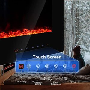 Joytain Electric Fireplace 40 inch Recessed and Wall Mounted, 750w/1500w Thin Wall Fireplace Heater with Timer, Remote Control, Adjustable Flame Colors for Living Room Bedroom, Black