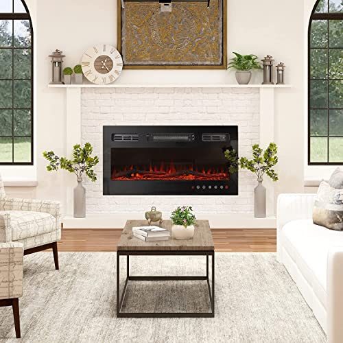 Joytain Electric Fireplace 40 inch Recessed and Wall Mounted, 750w/1500w Thin Wall Fireplace Heater with Timer, Remote Control, Adjustable Flame Colors for Living Room Bedroom, Black