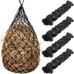 tudomro 4 pcs hay net slow feed hay bag 35 inch hanging hay feeder for horses small 2 x 2 inch holes feeding net hanging travel feeder for trailer and stall, simulates grazing, reduce waste