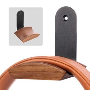 mt.jun wood headphone wall mount holder, with vhb adhesive tape and screw, holds 10 lbs (black & walnut)