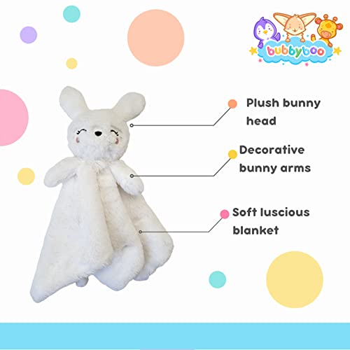 bubby boo Baby Stuffed Animal Security Blanket - White Bunny Rabbit - Soft Snuggle Toy - Baby Gift - Soothing Plush Toy - Baby Lovey- Perfect Baby Gift for All Babies