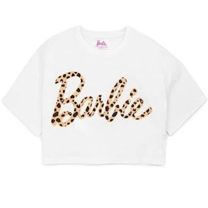 Barbie Pyjamas Womens Animal Print Logo Cropped T-Shirt Bottoms Pjs White