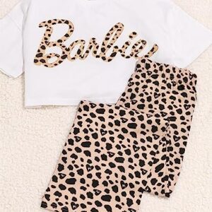 Barbie Pyjamas Womens Animal Print Logo Cropped T-Shirt Bottoms Pjs White