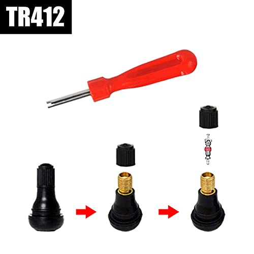 Tire Valve Stem Tool Puller and Installer Kit, Remover and Installation Set, 6 Pcs TR412 Snap-in Valve Stems with Valve Stem Cores, 1 Pcs Single Head Tire Valve Core Tool, 1 Pcs 4-Way Valve Tool